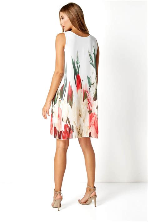 Floral Print Swing Dress In Ivory Roman Originals Uk