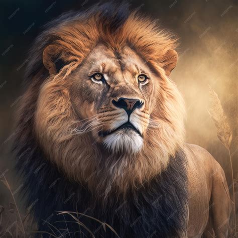 Premium Ai Image Wild Animal Lion Portrait Illustration Generative Ai