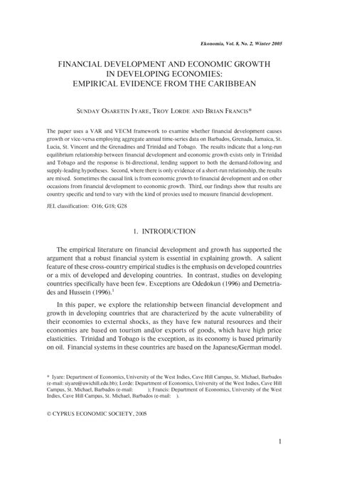 Pdf Financial Development And Economic Growth In Developing Economies Empirical Evidence From