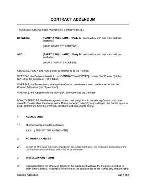 》printable Addendum Agreement Template