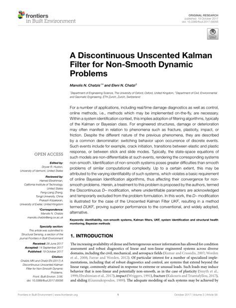 PDF A Discontinuous Unscented Kalman Filter For Non Smooth Dynamic