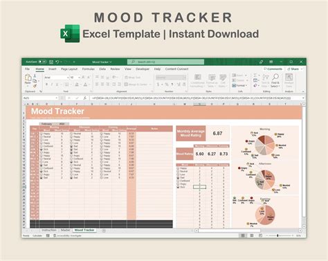 Excel Mood Tracker Mood Tracker Spreadsheet Mood Tracker Template