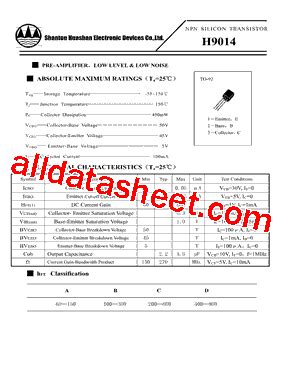 H9014 Datasheet(PDF) - SHANTOU HUASHAN ELECTRONIC DEVICES CO.,LTD