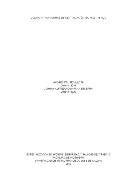 Comparativo Normas De CertificaciÓn Iso 45001 Vs Ruc Pdf