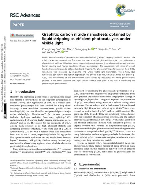 Pdf Graphitic Carbon Nitride Nanosheets Obtained By Liquid Stripping