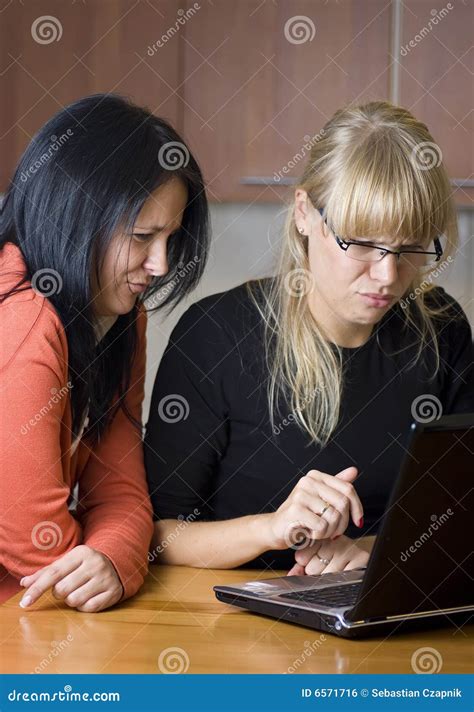 Two Women On Laptop Stock Photo Image Of Gesturing Fail 6571716