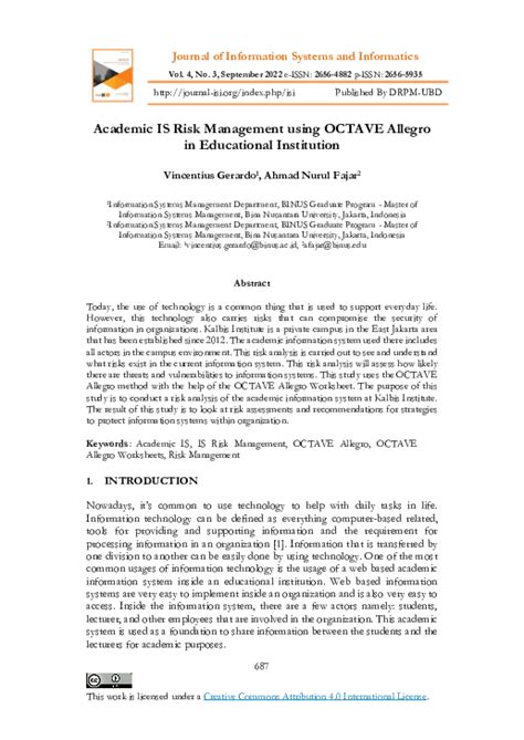 Pdf Academic Is Risk Management Using Octave Allegro In Educational