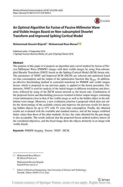 An Optimal Algorithm For Fusion Of Passive Millimeter Wave And Visible