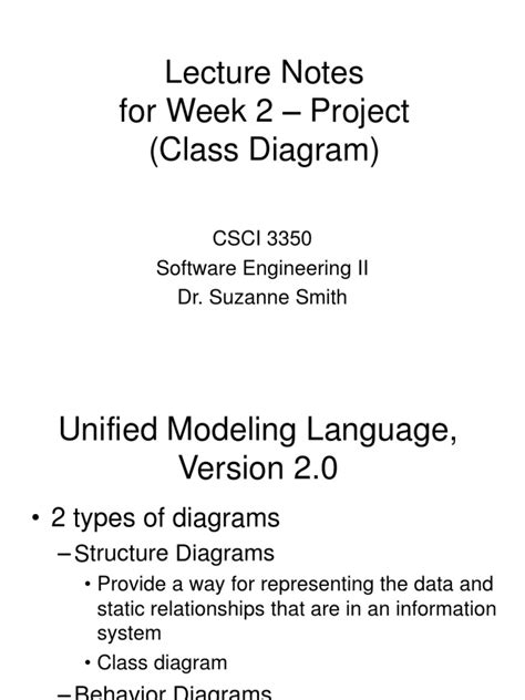 Lecture Notes For Week 2 Project Class Diagram Csci 3350 Software Engineering Ii Dr