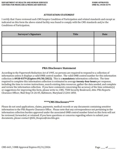 CMS 643 Hospice Survey AND Deficiencies Report CMS Forms