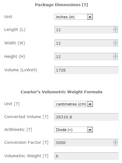 Delivery Service Volumetric Weight Calculator