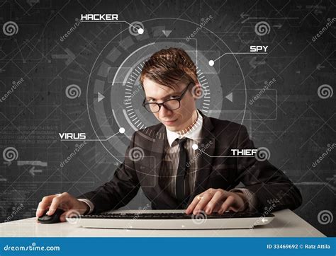 Young Hacker In Futuristic Enviroment Hacking Personal Informati Stock