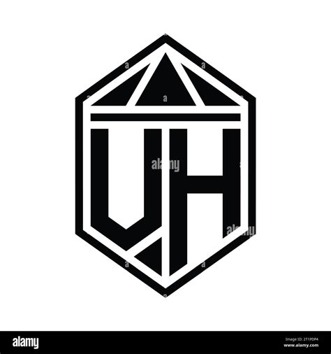 Vh Letter Logo Monogram Simple Hexagon Shield Shape With Triangle Crown