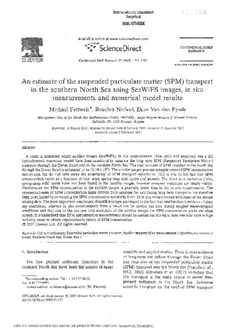 Pdf Estimating Suspended Particulate Matter Transport In North Sea
