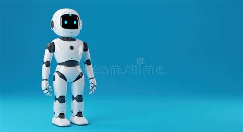 Cute Humanoid Robot Standing On A Blue Background In Futuristic Setting