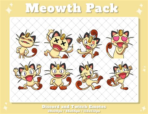 Meowth Twitch Emotes Bundle Meowth Pack Pokemon Discord Emotes Meowth Cute Chibi Emotes