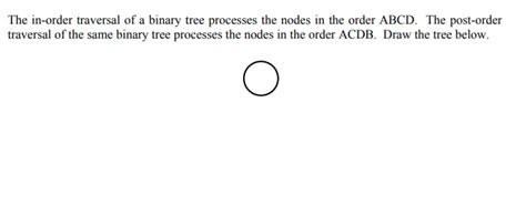 Solved The In Order Traversal Of A Binary Tree Processes The