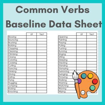 Common Verbs Baseline Data Sheet Data Sheets Verbal Behavior