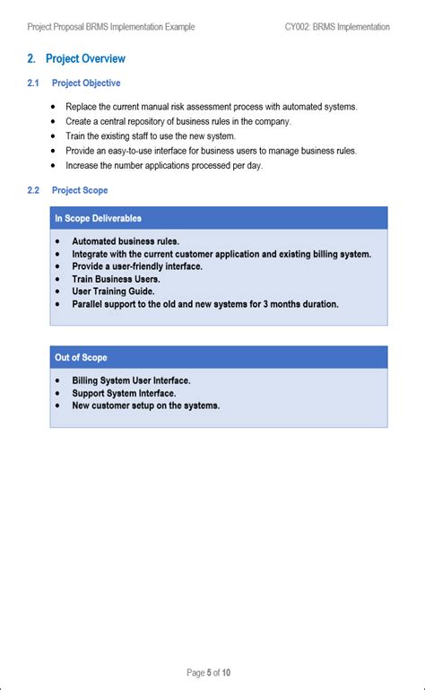project proposal brms implementation template itsm docs itsm