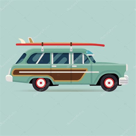 Woody Car With Surfboard Clipart