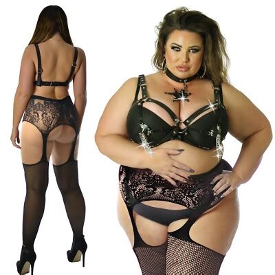 True Plus Size 14 36 Fishnet Tights Stockings Crotchless Mock Suspender