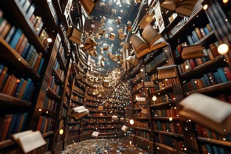 Premium Photo | Magical library filled with floating books and kno