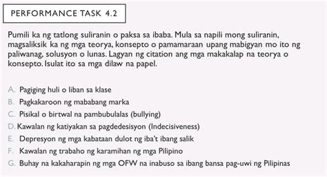 PERFORMANCE TASK 42 Pumili Ka Ng Tatlong StudyX