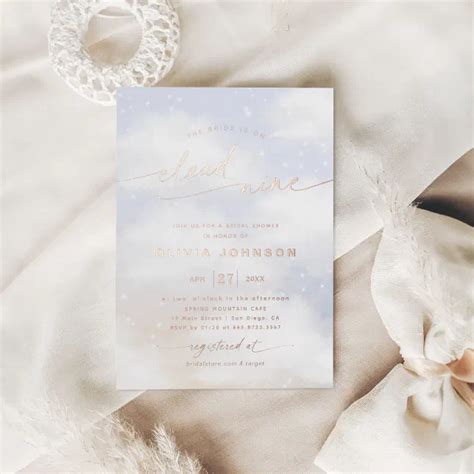 On Cloud Nine Bridal Shower Foil Invitation Zazzle