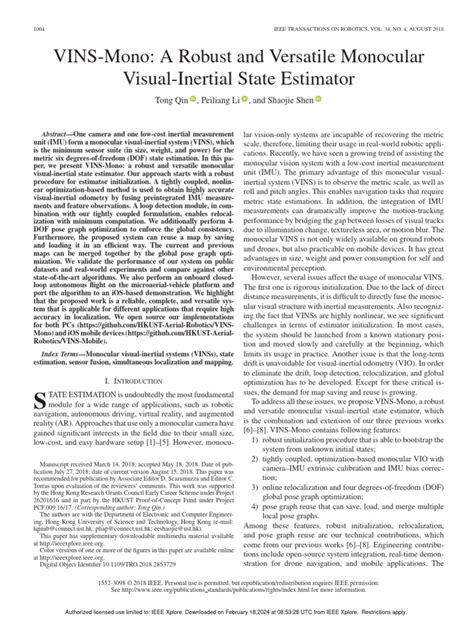 vins mono a robust and versatile monocular visual inertial state