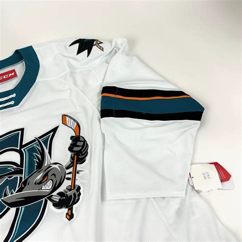 Brand New White Ccm San Jose Barracuda Ahl Mic Game Jersey Size 58