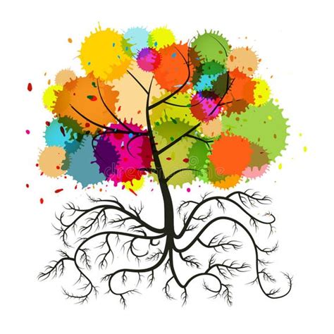 Abstract Vector Tree With Roots And Colorful Splashes Stock Vector