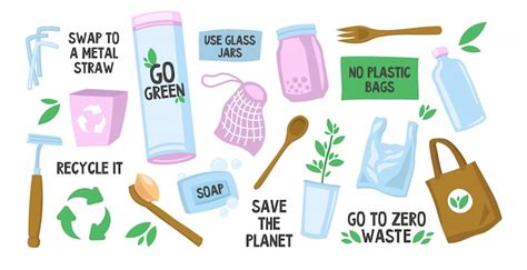 Varias Bolsas Y Botellas Ecológicas Reutilizables Vector Gratis