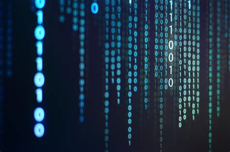 컴퓨터 데이터 매트릭스입니다 수직 디지털 2 진 코드 모션을 아래로 이동입니다 파란 최대 빛 및 텍스트 아래로 흐르는 제로 여러 레이어 코딩 검은색 공간입니다 순서에 대한