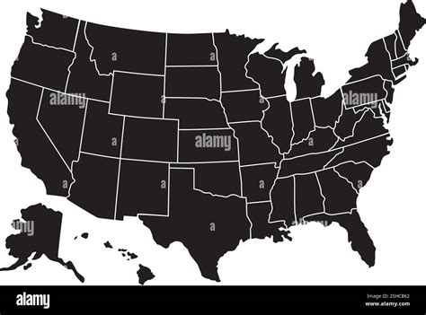 United States Of America Usa States Vector Map Black Silhouette