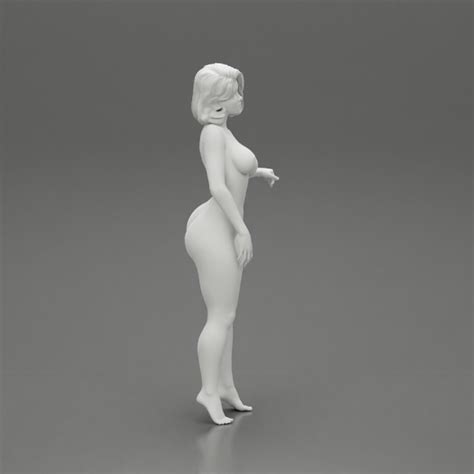 3D Printable Naked Contented Attractive Elegant Stewardess Posing By