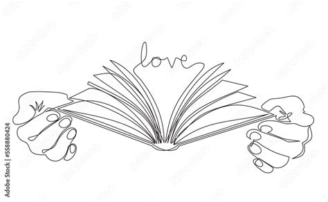 Vecteur Stock Continuous One Line Drawing Of A Hands Holding Open Book Flying Pages With