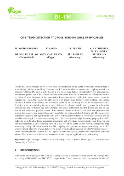Pdf On Site Pd Detection At Cross Bonding Links Of Hv Cables