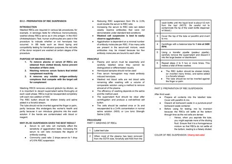 Immunohematology Notes Ex 2 Preparation Of Rbc Suspension