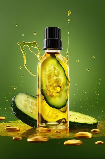 Premium Ai Image Natural Cucumber Essential Oil In A Glass Bottle Splash
