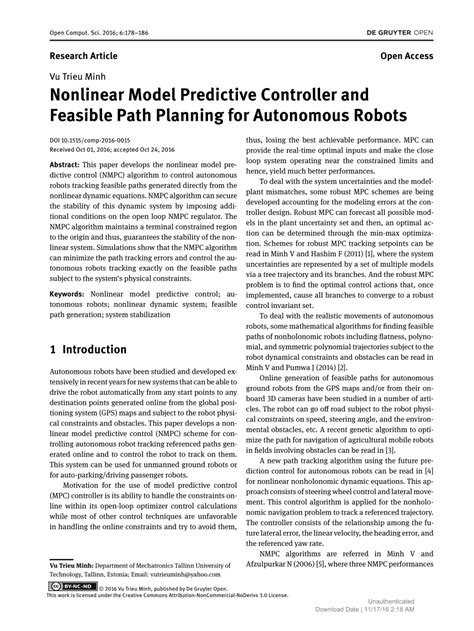 PDF Nonlinear Model Predictive Controller And Feasible Path Planning
