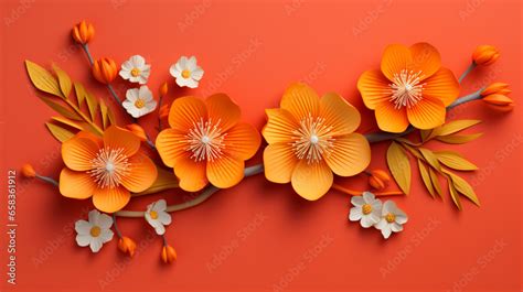 Illustration De Fleurs Oranges Et Blanches Sur Un Fond De Couleur