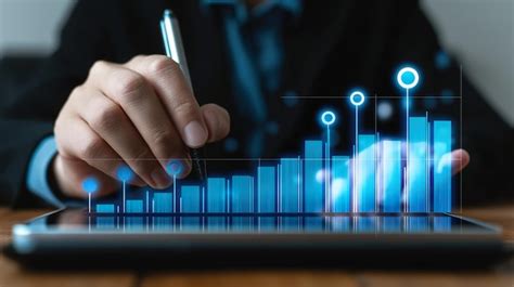 Premium Ai Image Person Using Tablet With Bar Chart Data Analysis On
