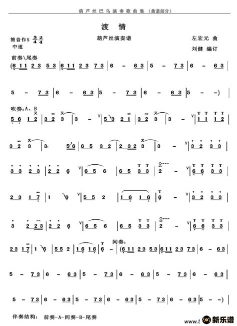 《渡情》最新曲谱 钢琴谱吉他谱 新乐谱