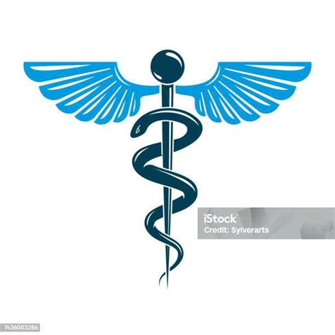 Aesculapius 벡터 추상 엠블럼은 약국 광고에 사용되는 가장 좋은 날개와 뱀을 사용하여 구성 건강관리와 의술에 대한 스톡