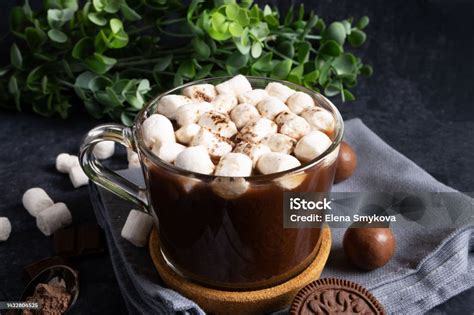 마시멜로와 초콜릿 칩 쿠키와 과자를 곁들인 뜨거운 오트밀 코코아 수평 방향 0명에 대한 스톡 사진 및 기타 이미지 0명 갈색 겨울 Istock