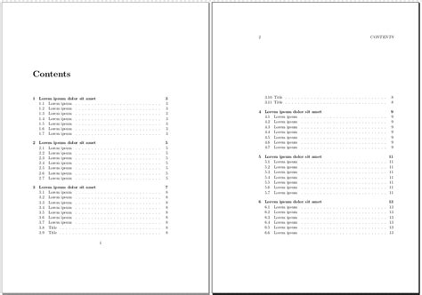 vertically align table of contents over two pages tex latex stack