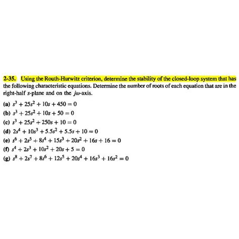 Solved 2 35 ﻿using The Routh Hurwitz Criterion Determine