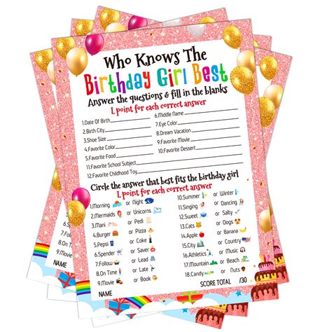 Buy Waahome Who Knows The Birthday Girl Best Game Cards50pcs Birthday Girl Party Game Cards