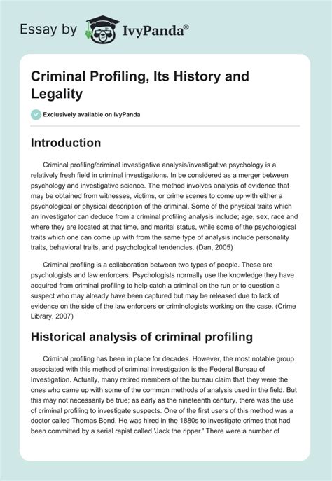 Criminal Profiling Its History And Legality 1629 Words Research Paper Example