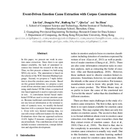 Event Driven Emotion Cause Extraction With Corpus Construction Acl Anthology